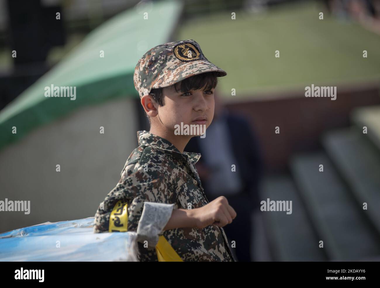 An Iranian schoolboy wearing an Islamic Revolutionary Guard Corps (IRGC ...