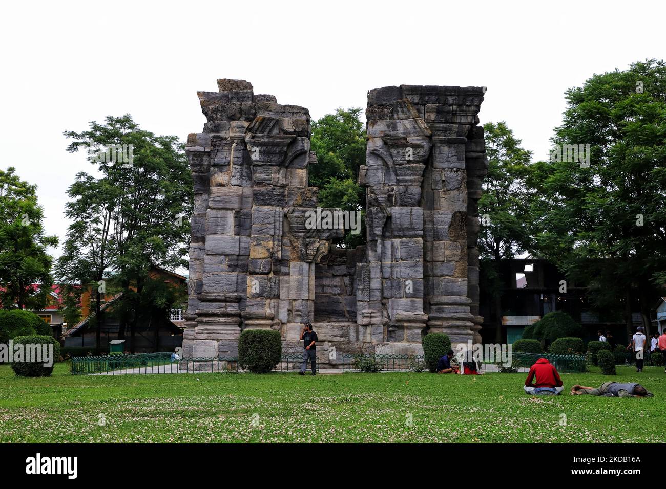 People sit in pandaw park on a hot summer day in Pattan Baramulla Jammu ...
