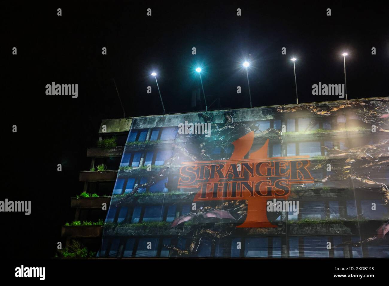 A huge banner advertising the premiere of the fourth season of ...
