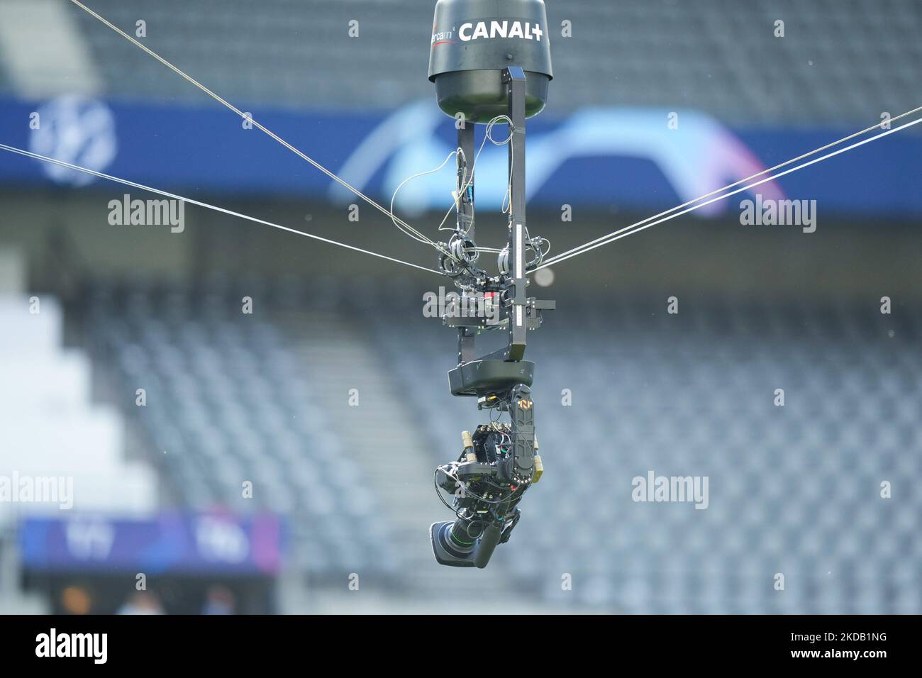 Spider Cam of Television during Liverpool training before The UEFA ...