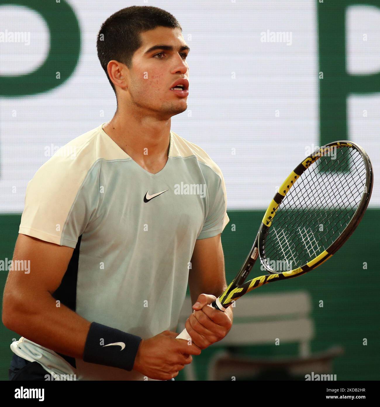 Carlos Alcaraz during his match against Sebastian Korda on Philipe Chatrier court in the 2022 ...