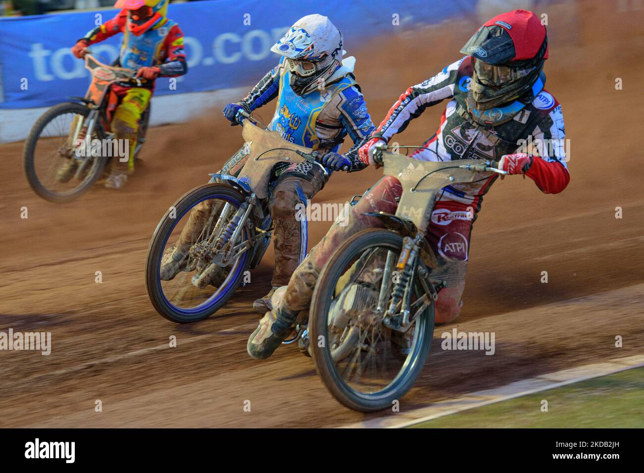 Harry McGurk (Red) forces his way past Danny Phillips (White) with ...