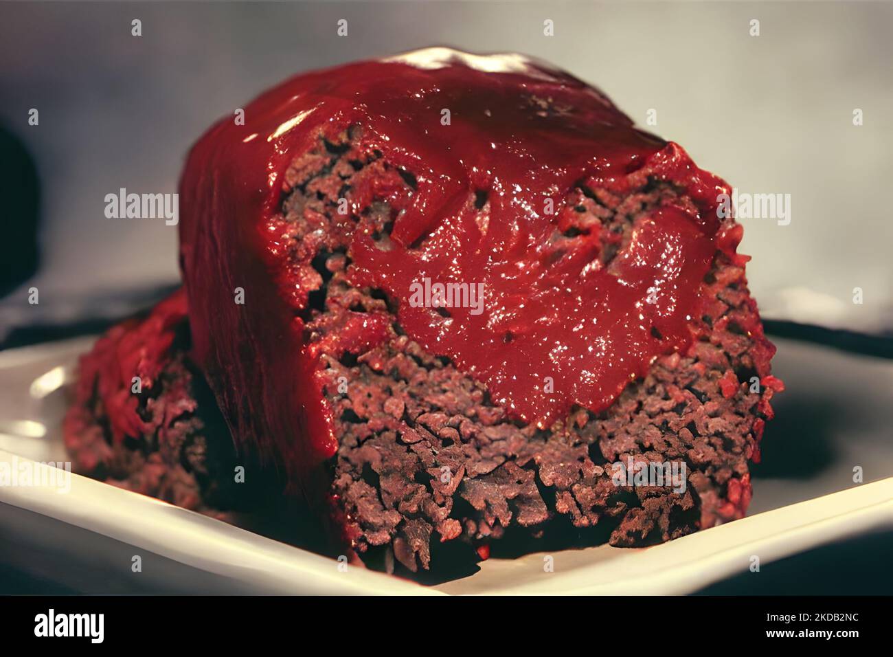 A closeup shot of a slice of chocolate truffle cake on the white plate ...