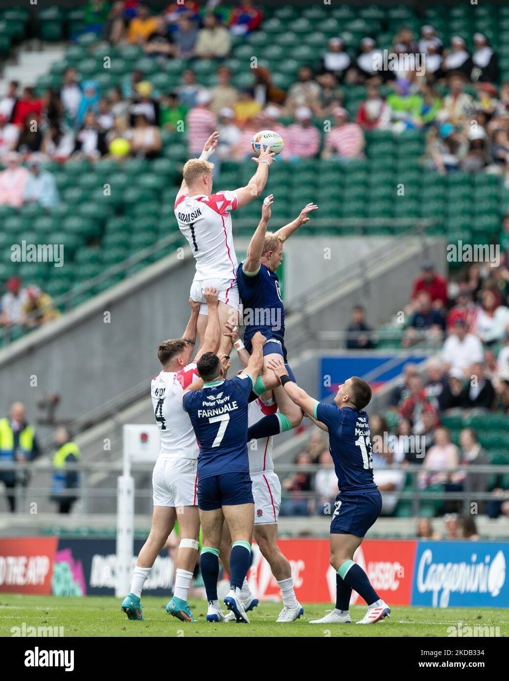 Jamie Adamson of England wins the ball in the line out during the HSBC ...