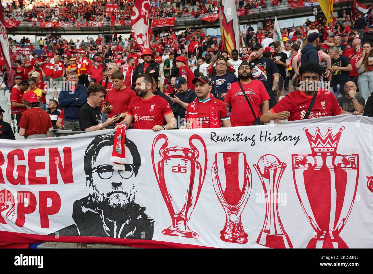 Liverpool fans with Jurgen Klopp banner before the UEFA Champions ...