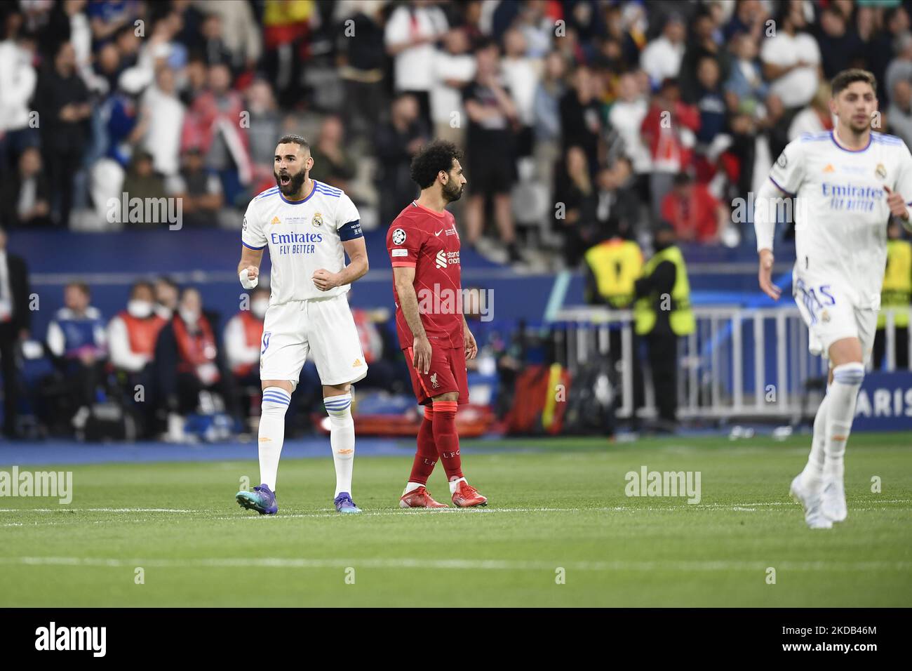 Karim Benzema of Real Madrid ,Mohamed Salah of Liverpool during the UEFA Champions League final ...