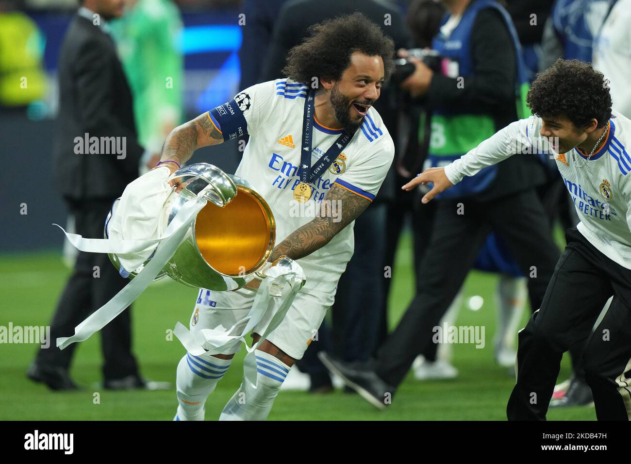 Marcelo of Real Madrid celebrates with the UEFA Champions League trophy ...