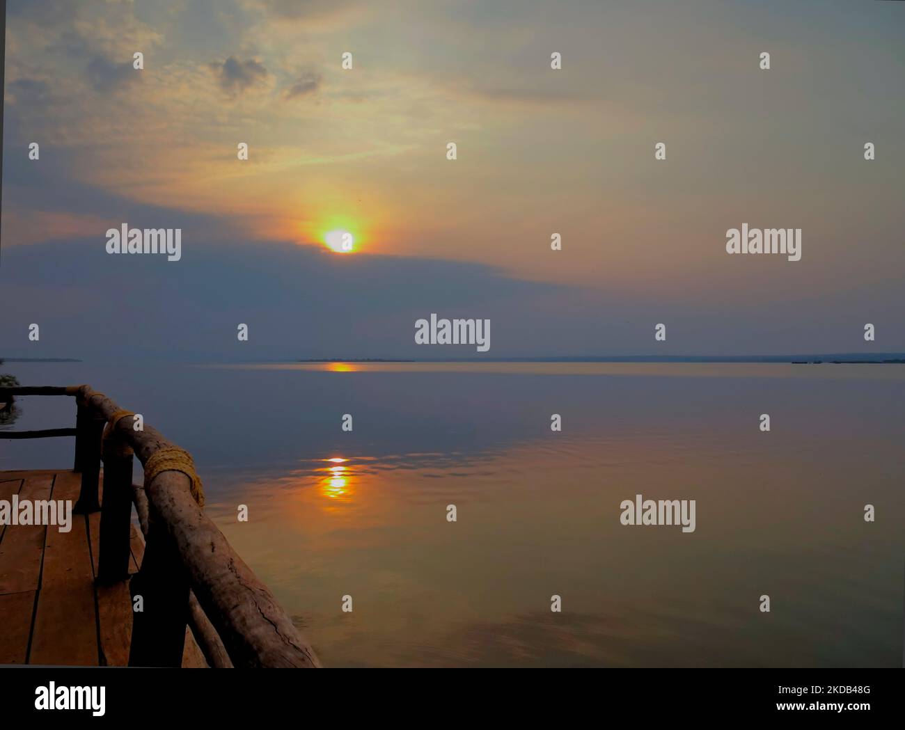 Sunrise over Lake Ihema, at the Ruzizi Tented Lodge, Rwanda, 27th of ...