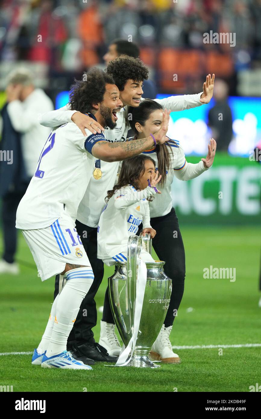 Marcelo of Real Madrid celebrates with the UEFA Champions League trophy ...