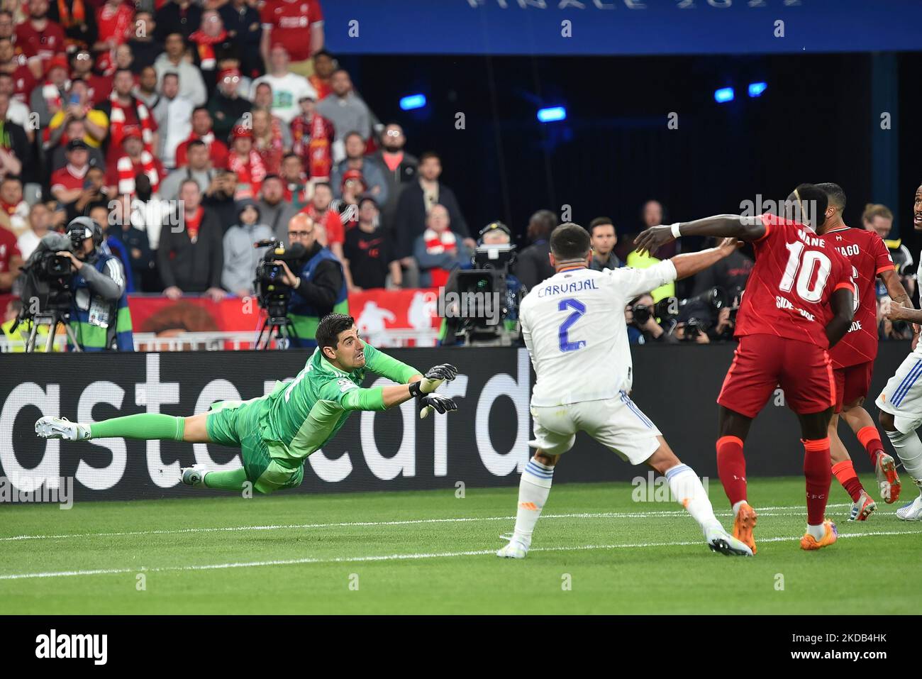 Thibaut Courtois of Real Madrid makes a save during the UEFA Champions ...
