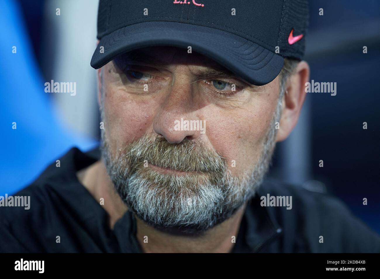 Jurgen Klopp head coach of Liverpool sitting on the bench during the ...