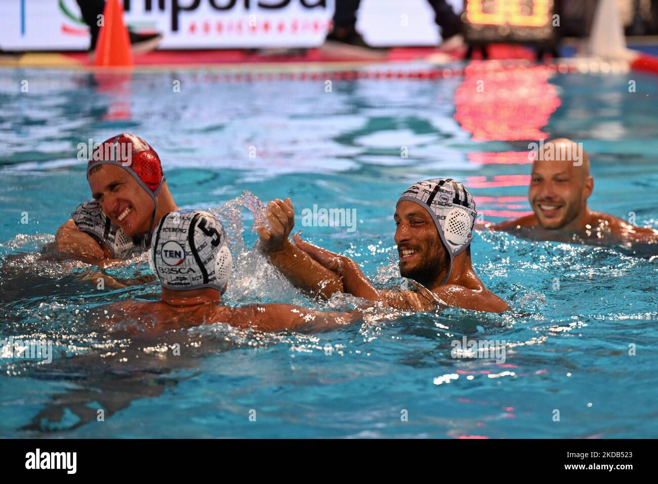 team Pro Recco, celebrates after scoring a match during the Final 1st ...