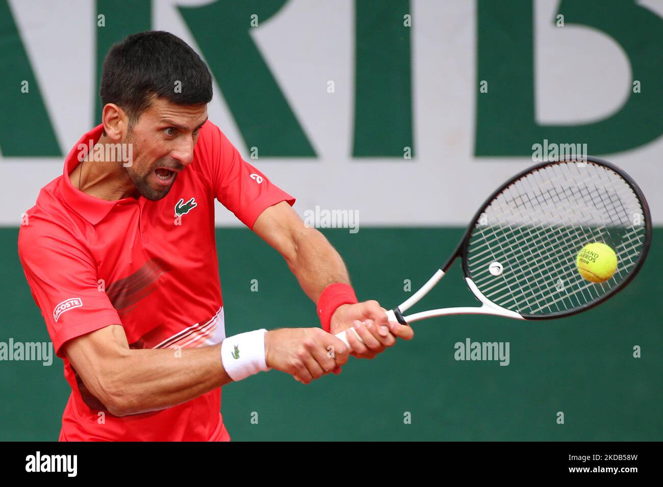 Novak Djokovic during his match against Diego Schwartzman on Suzanne Lenglen court in the 2022 ...