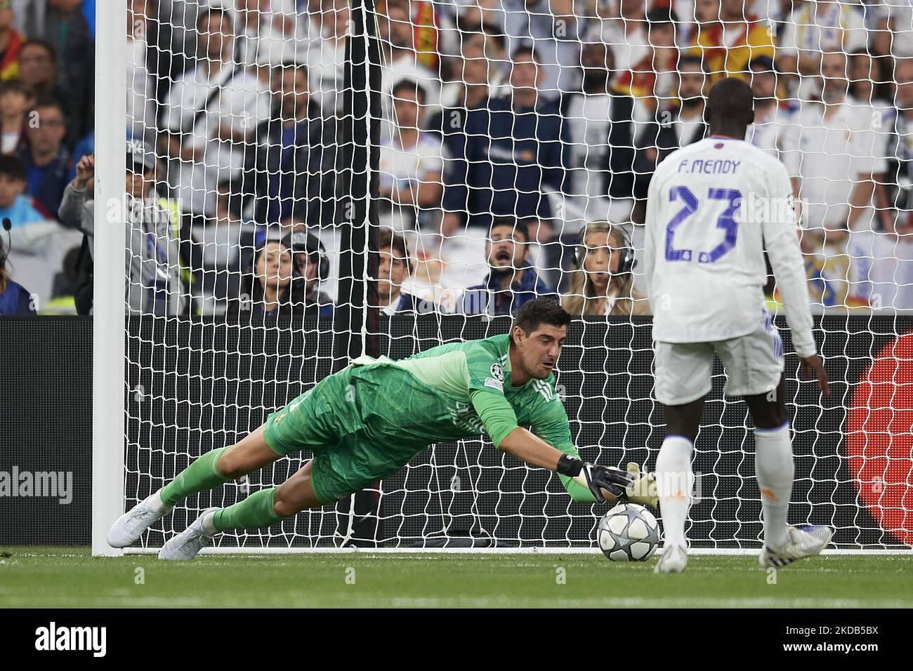 Thibaut Courtois of Real Madrid makes a save during the UEFA Champions ...