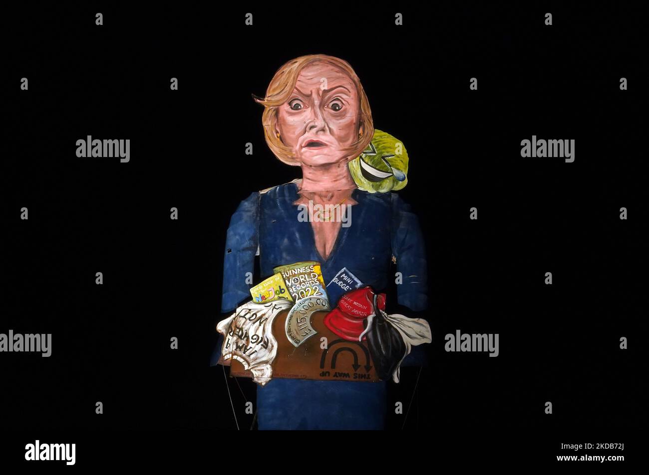 The Edenbridge Bonfire Society celebrity guy, Liz Truss, before it is ...