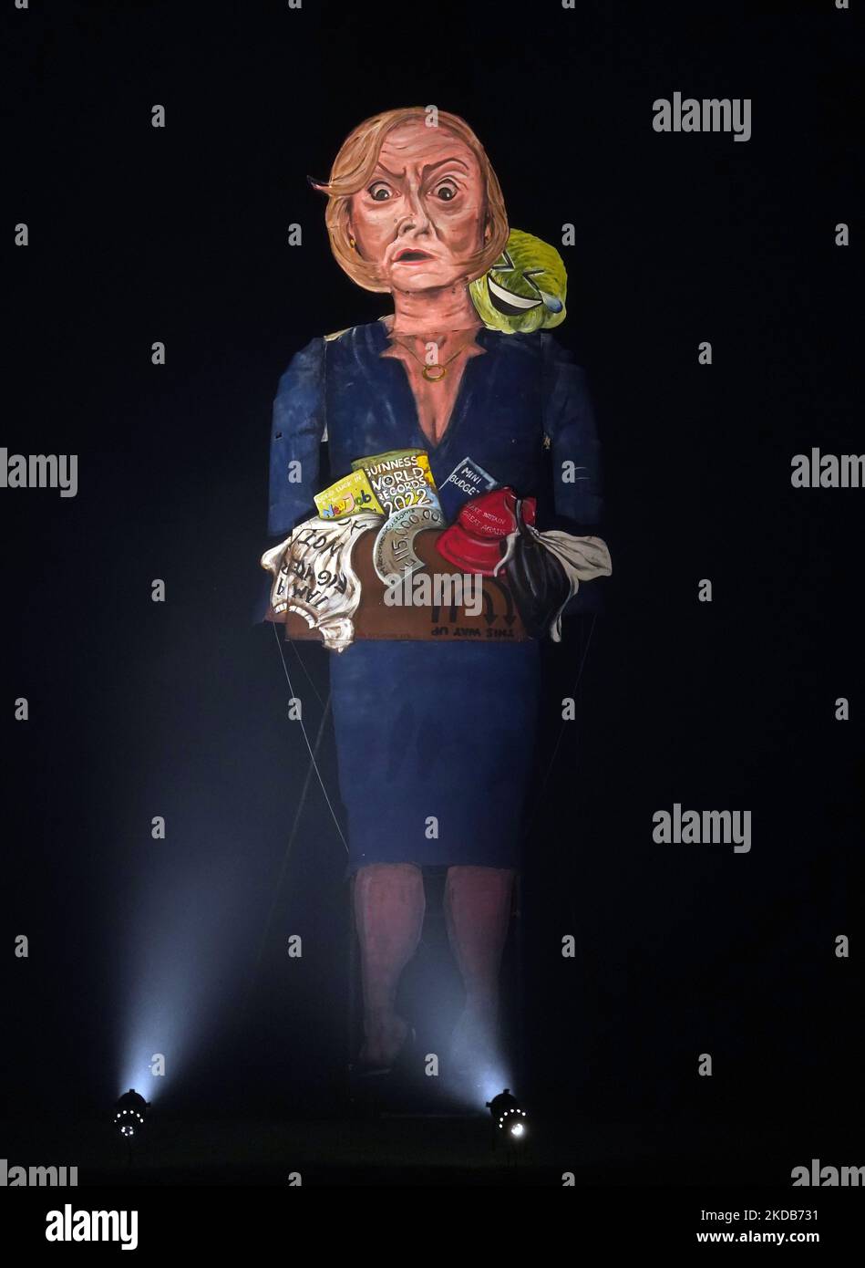 The Edenbridge Bonfire Society celebrity guy, Liz Truss, before it is ...