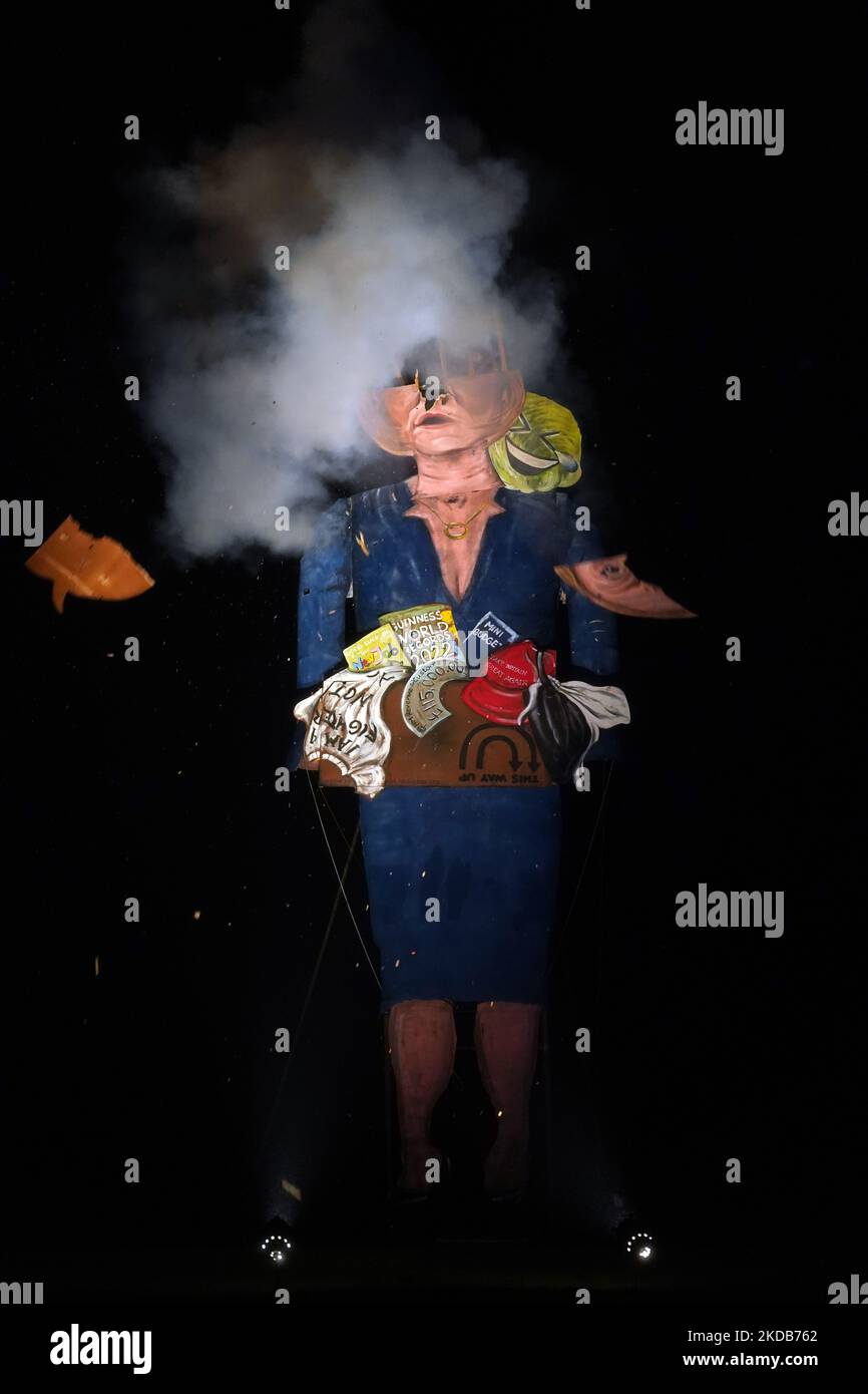 The Edenbridge Bonfire Society celebrity guy, Liz Truss, is set on fire ...