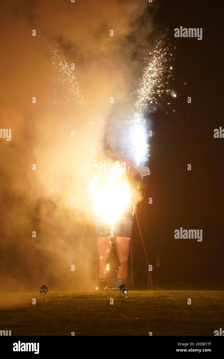 The Edenbridge Bonfire Society celebrity guy, Liz Truss, is set on fire ...