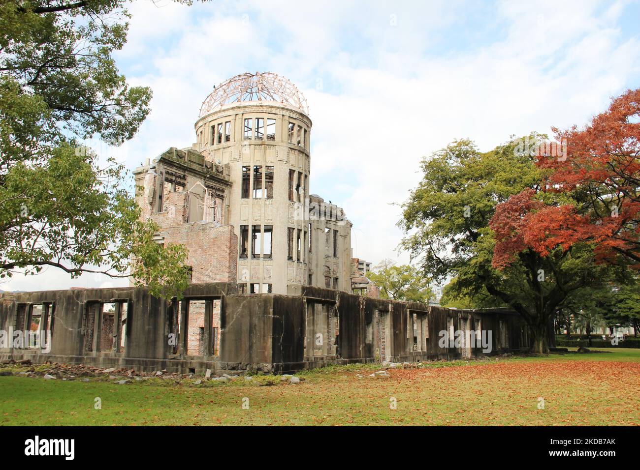 Scenic autumn nature and Hiroshima Peace Memorial, which is a part of ...