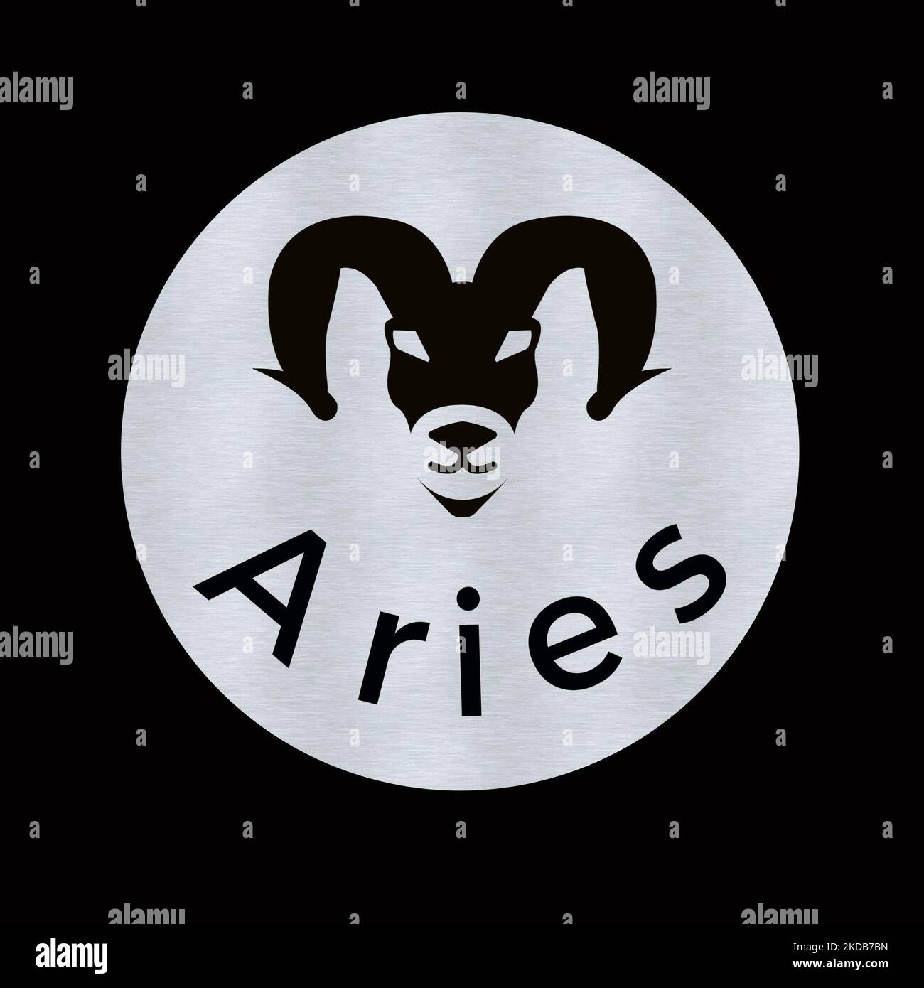 The Aries Zodiac Sign in a white circle against the black background ...