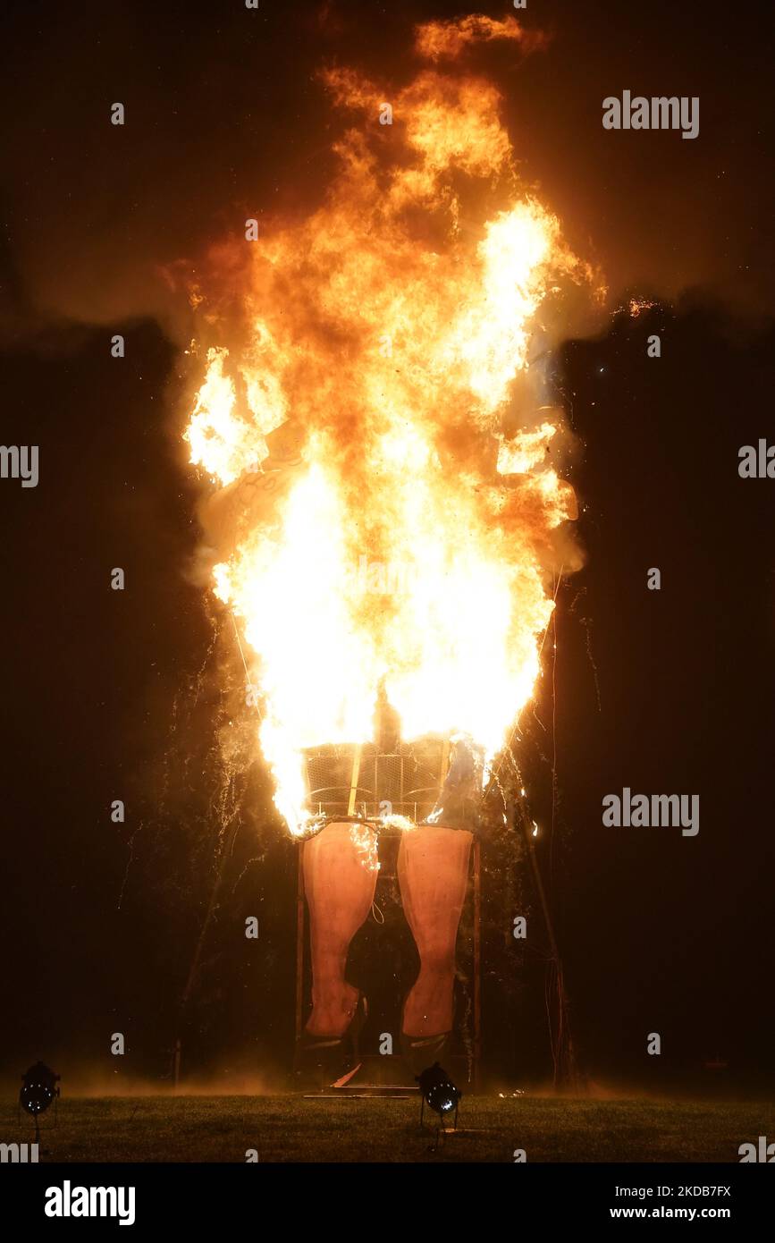 The Edenbridge Bonfire Society celebrity guy, Liz Truss, is set on fire ...