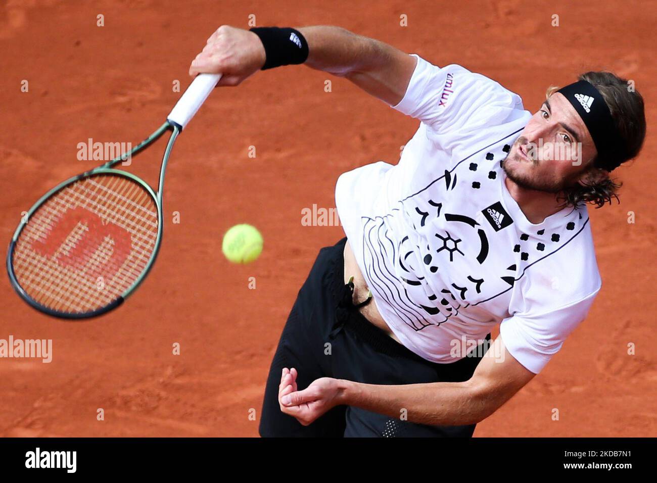 Stefanos Tsitsipas during his match against Holger Rune on Philipe Chatrier court in the 2022 ...