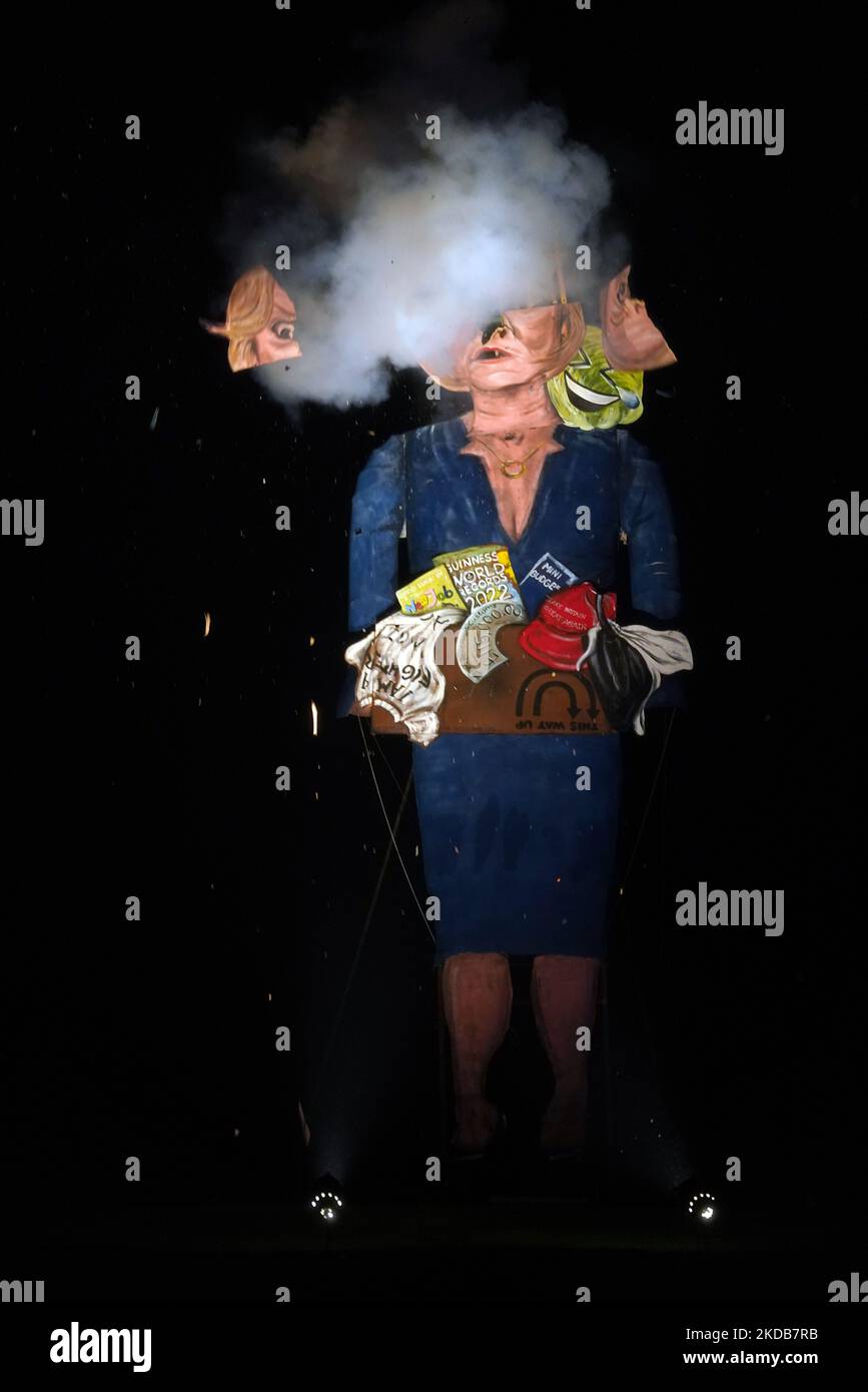 The Edenbridge Bonfire Society celebrity guy, Liz Truss, is set on fire ...