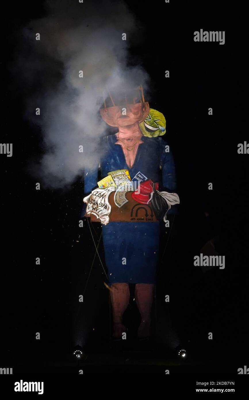 The Edenbridge Bonfire Society celebrity guy, Liz Truss, is set on fire ...