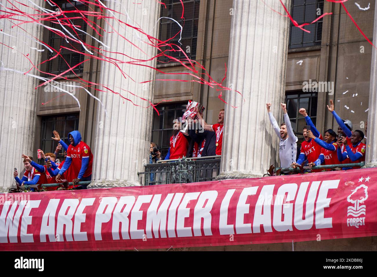Nottingham Forest players and the fans celebrate promotion to the ...