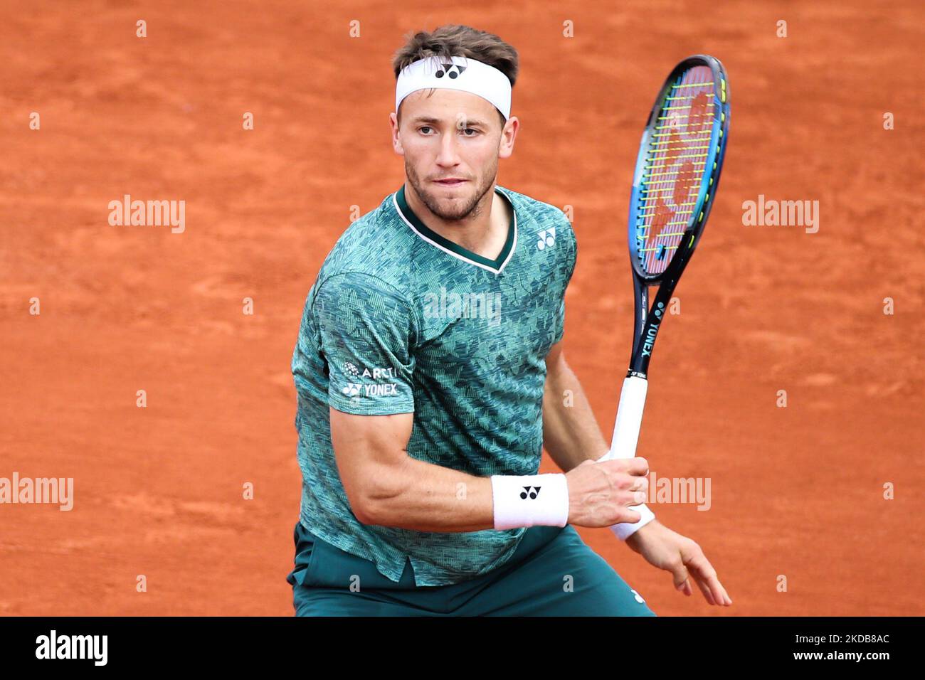 Casper Ruud during his match against Hubert Hurkacz on Suzanne Lenglen court in the 2022 French ...