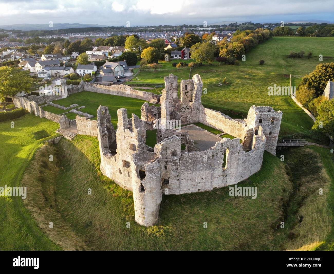 An aerial of the ruins of the Coity castle in South Wales Stock Photo ...