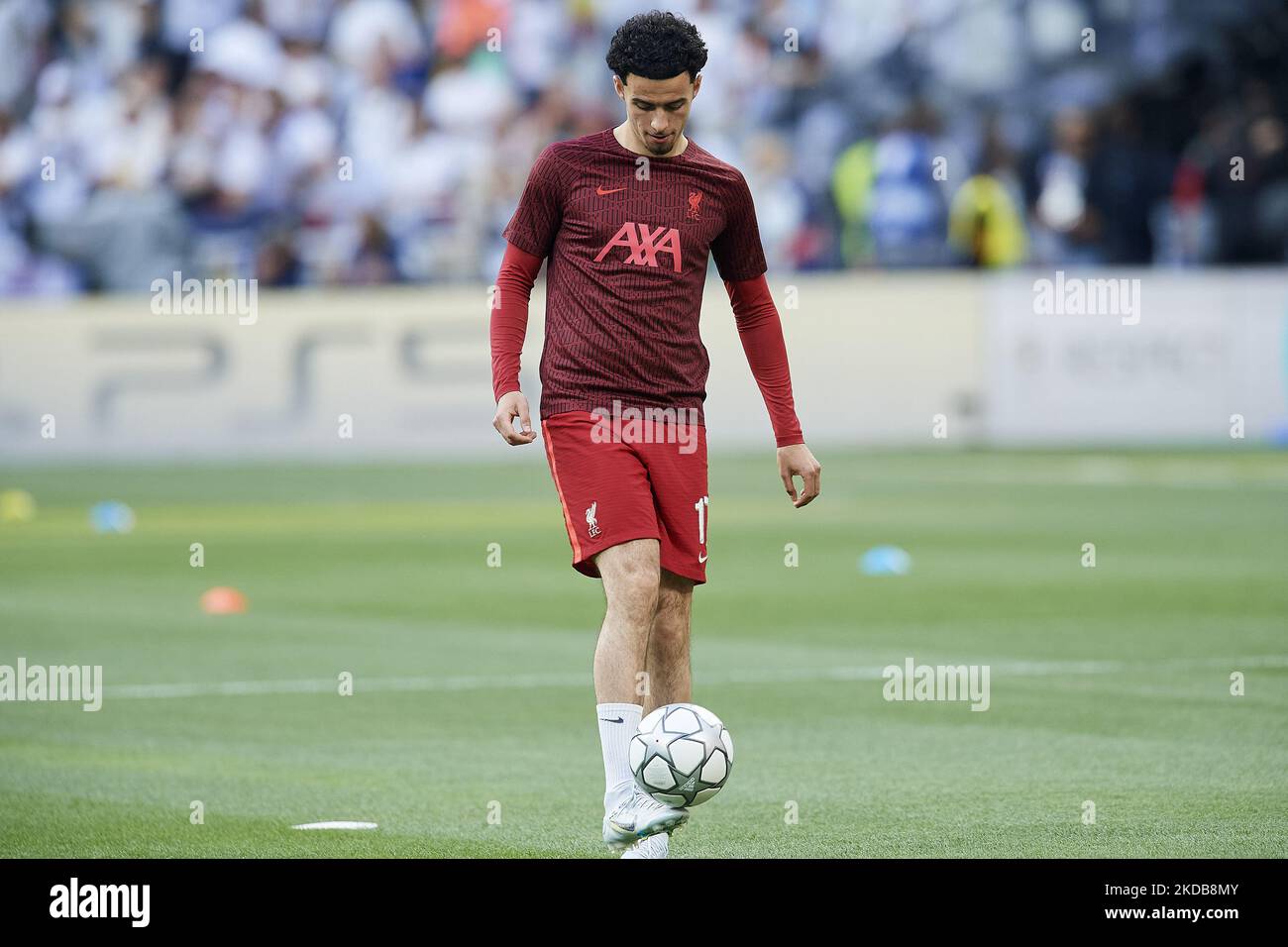 Curtis Jones of Liverpool during the warm-up before the UEFA Champions ...