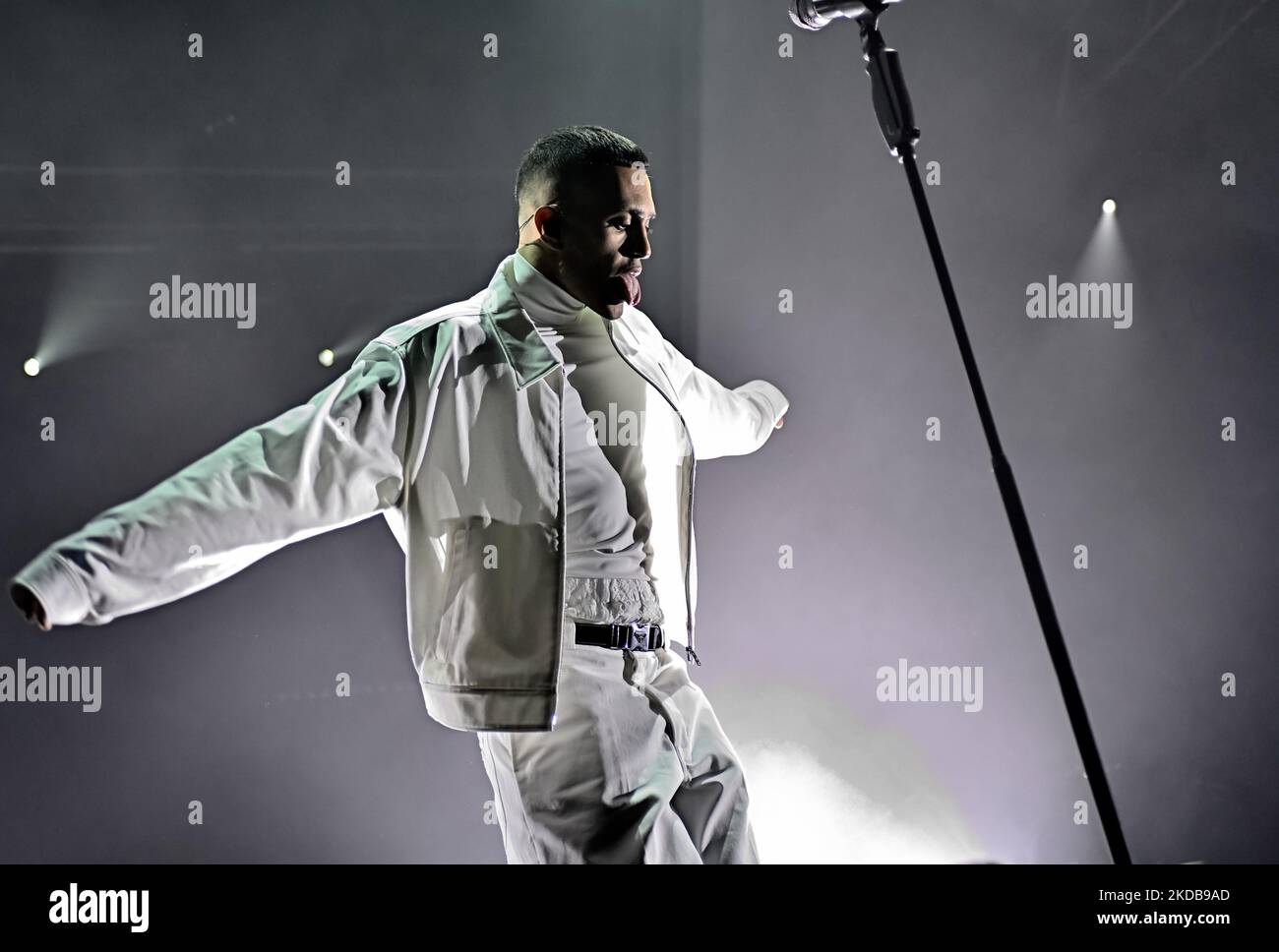 Mahmood singing on stage during the Italian singer Music Concert ...