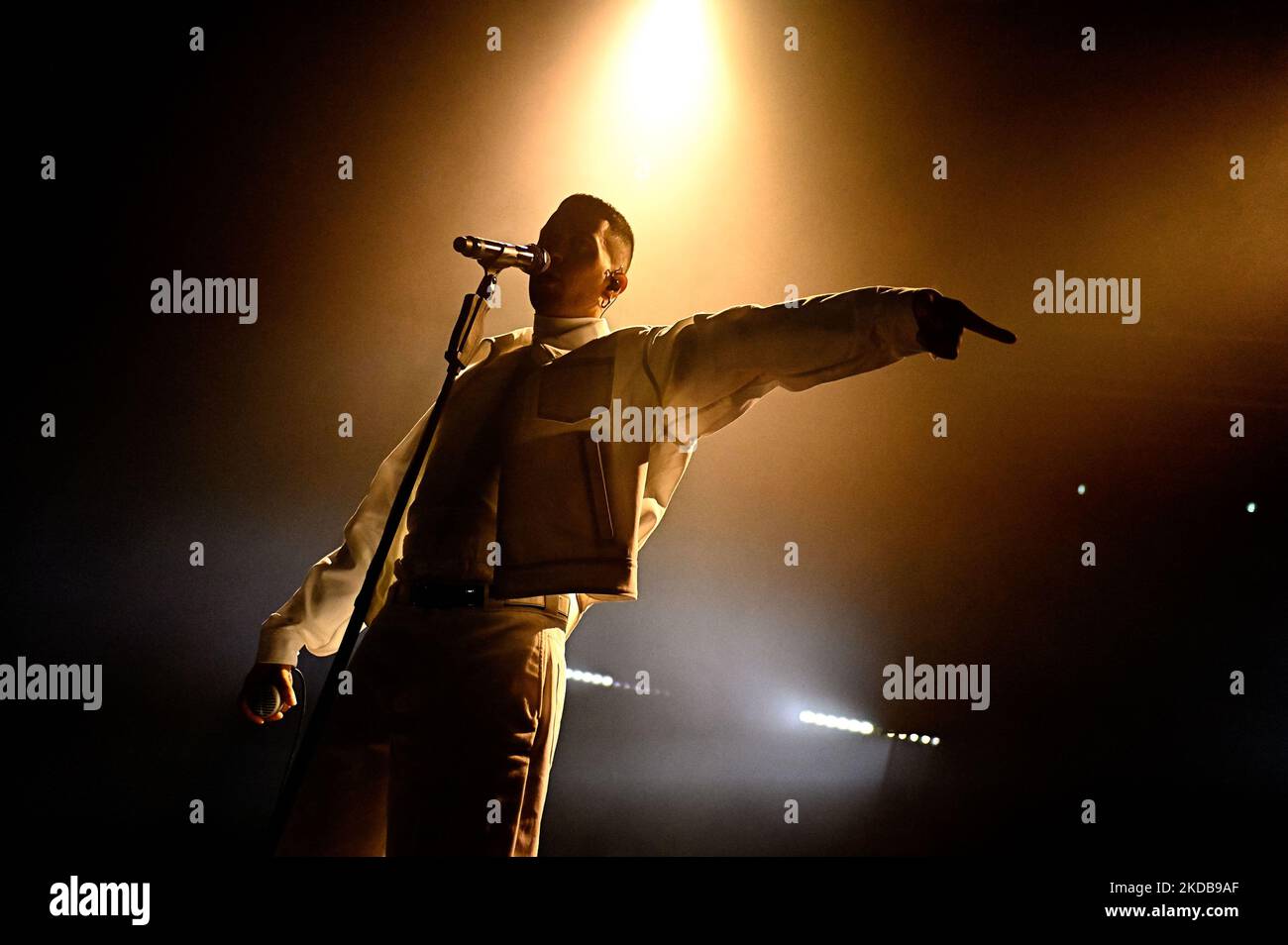 Mahmood singing on stage during the Italian singer Music Concert ...