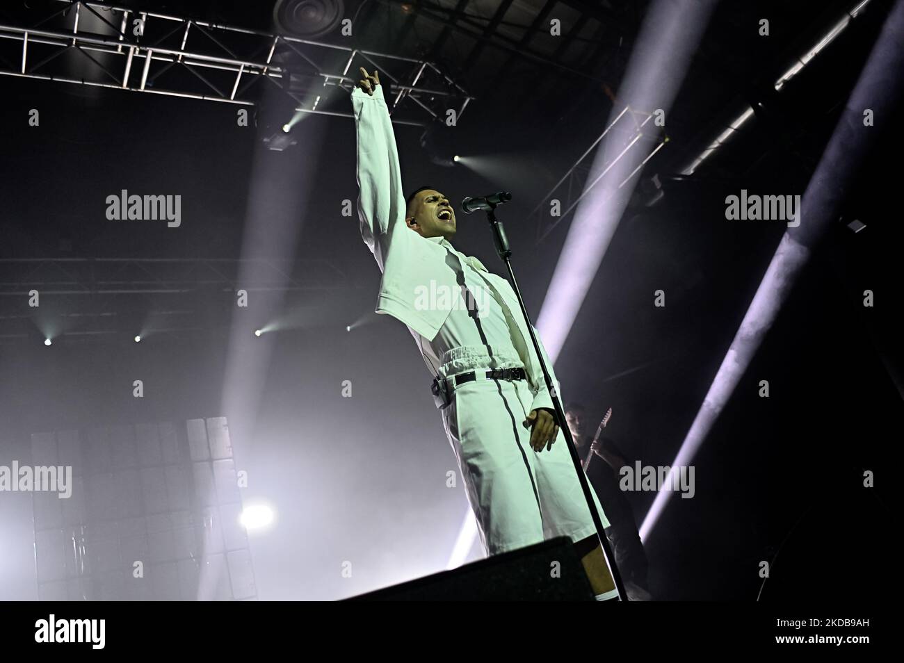 Mahmood singing on stage during the Italian singer Music Concert ...