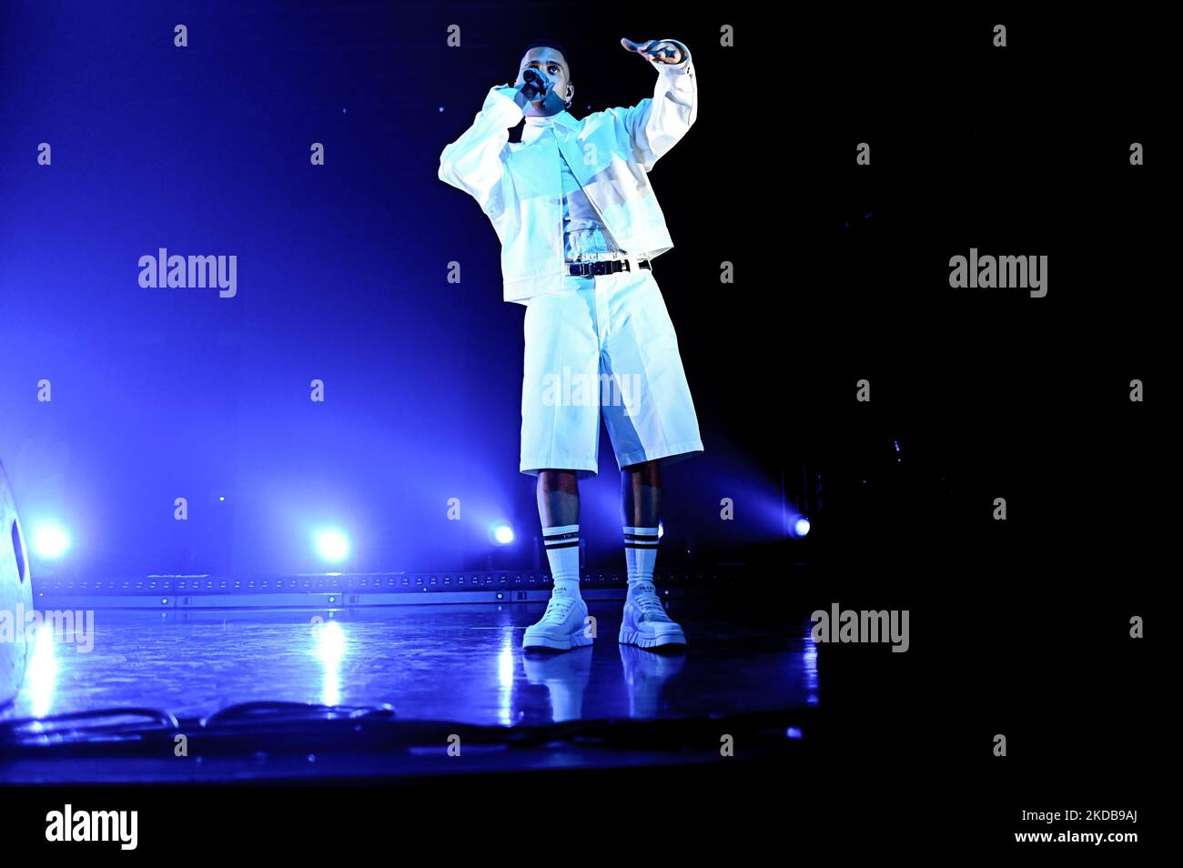 Mahmood singing on stage during the Italian singer Music Concert ...