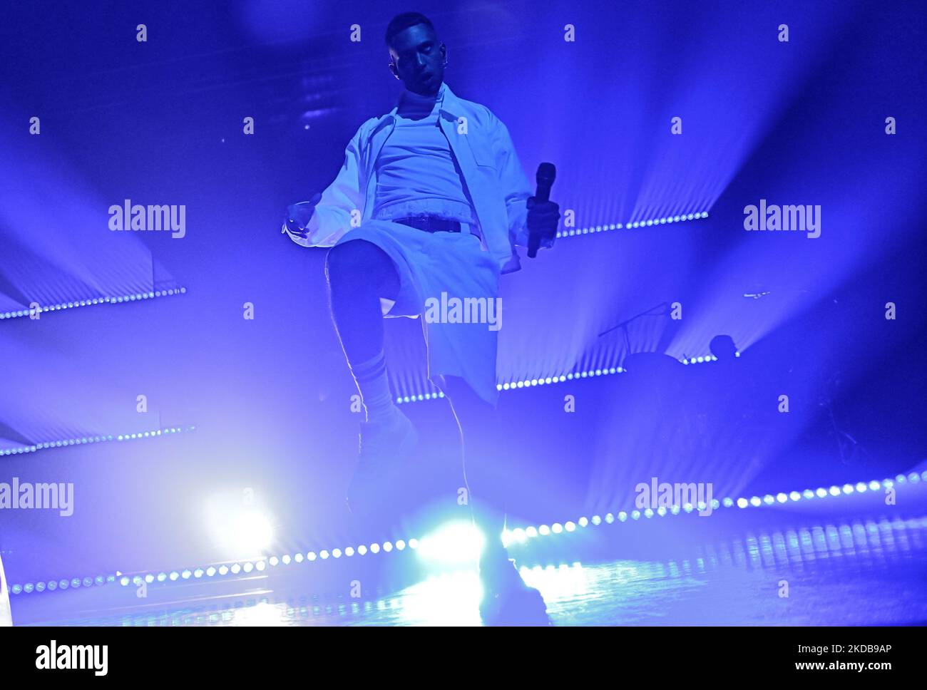 Mahmood singing on stage during the Italian singer Music Concert ...