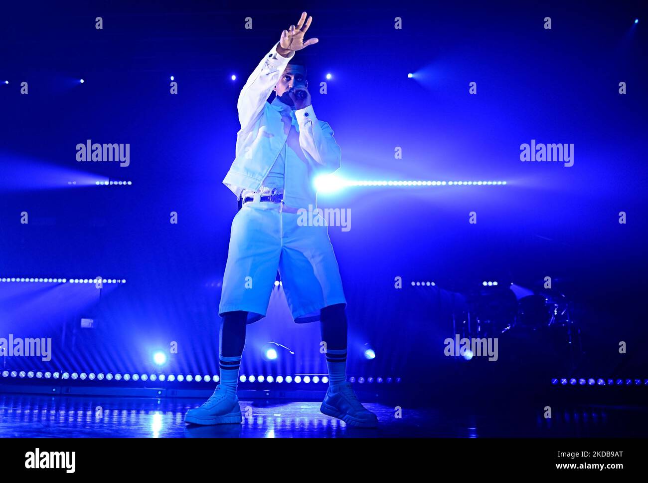 Mahmood singing on stage during the Italian singer Music Concert ...