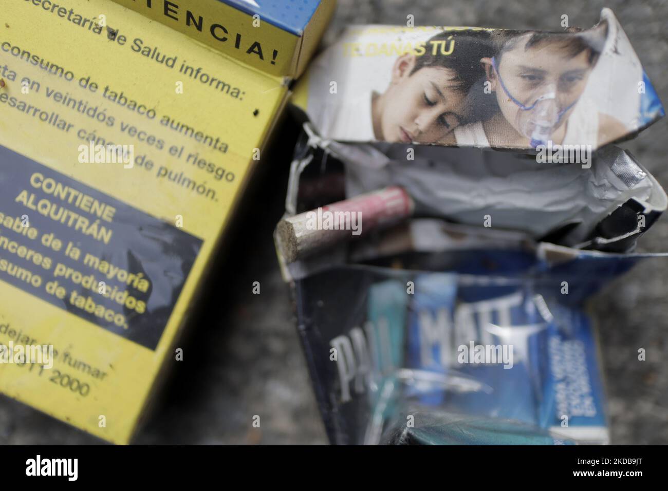 Cigarette packs on the ground in the streets of Mexico City during ...