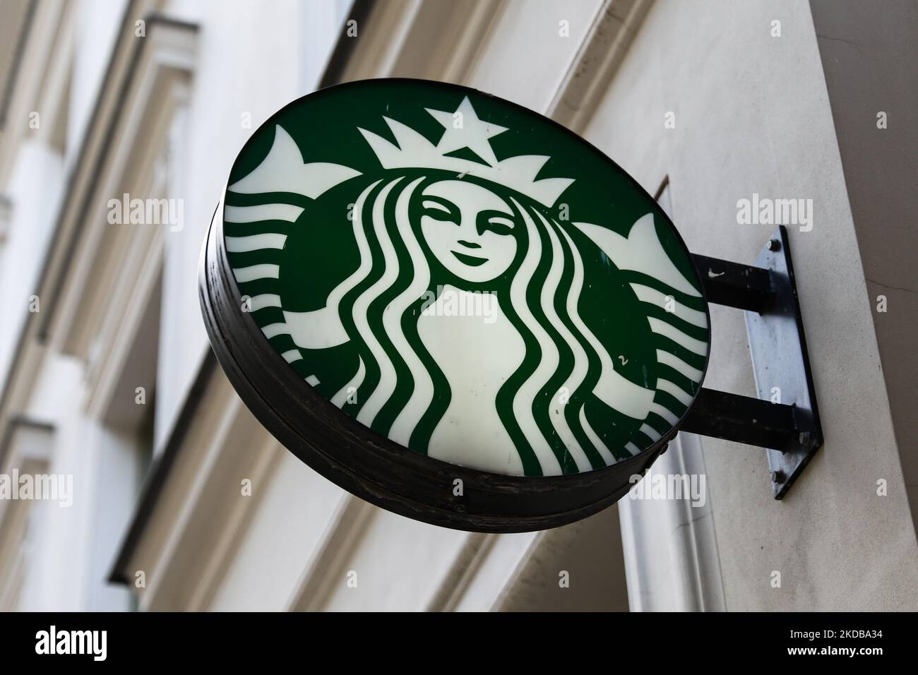 Starbucks Coffee logo is seen near a cafe in Krakow, Poland, on May 30 ...