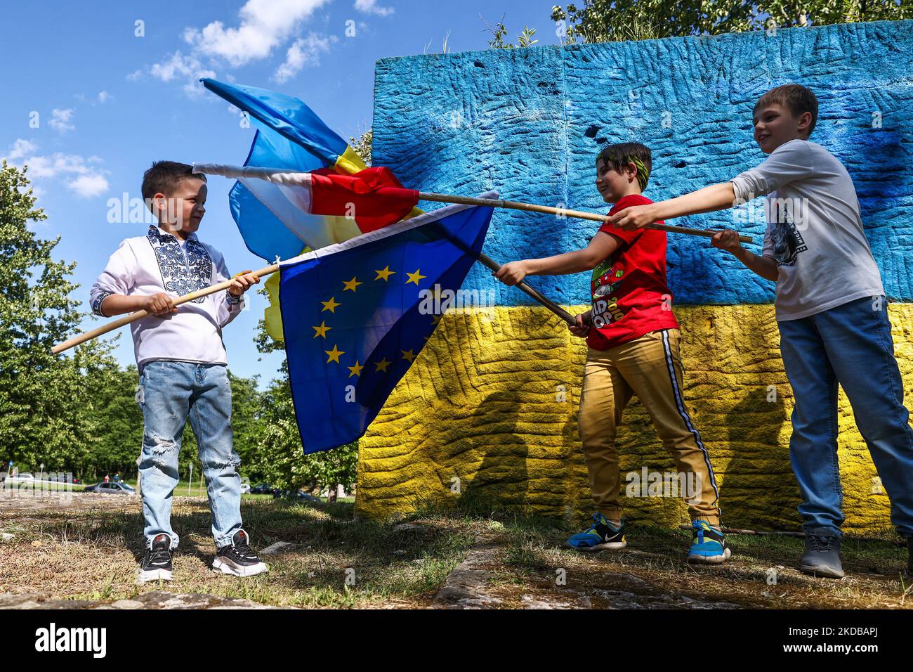 Ukrainian kids celebrate International Children's Day during an event ...
