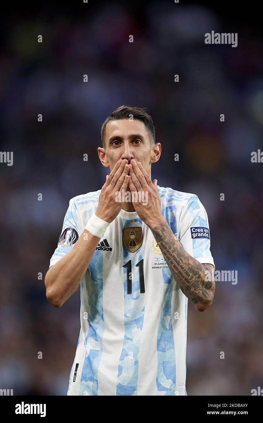 Angel Di Maria (Paris Saint-Germain) of Argentina celebrates after ...
