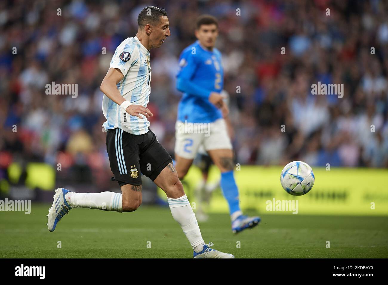 Angel Di Maria (Paris Saint-Germain) of Argentina shooting to goal ...