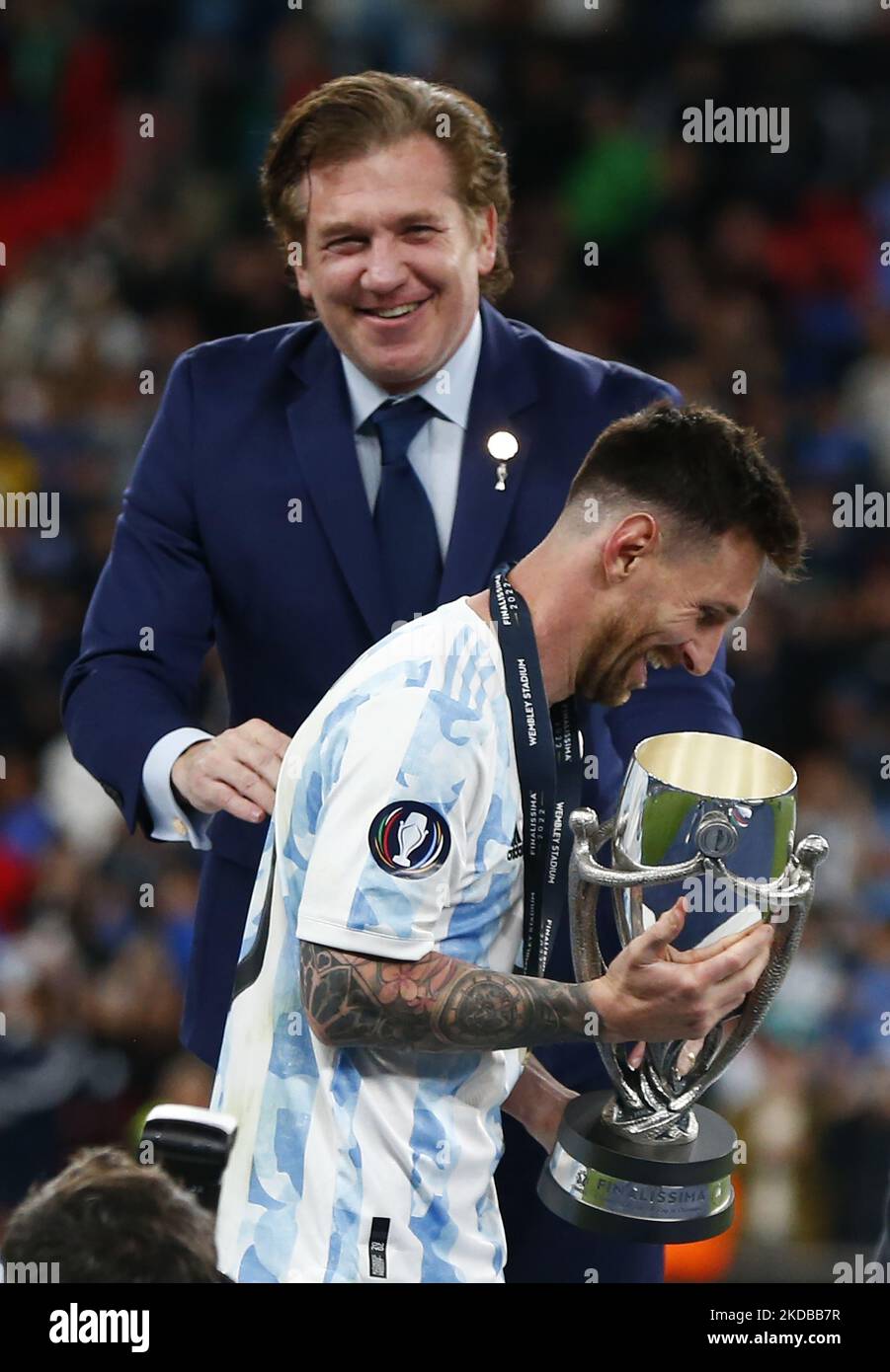 Lionel Messi of Argentina with Trophyduring Finalissima Conmebol - UEFA ...
