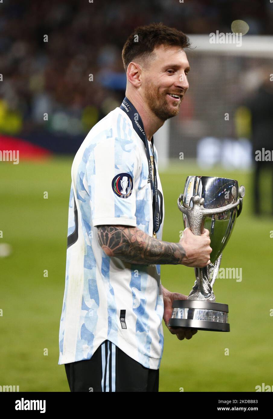 Lionel Messi of Argentina with Trophyduring Finalissima Conmebol - UEFA ...