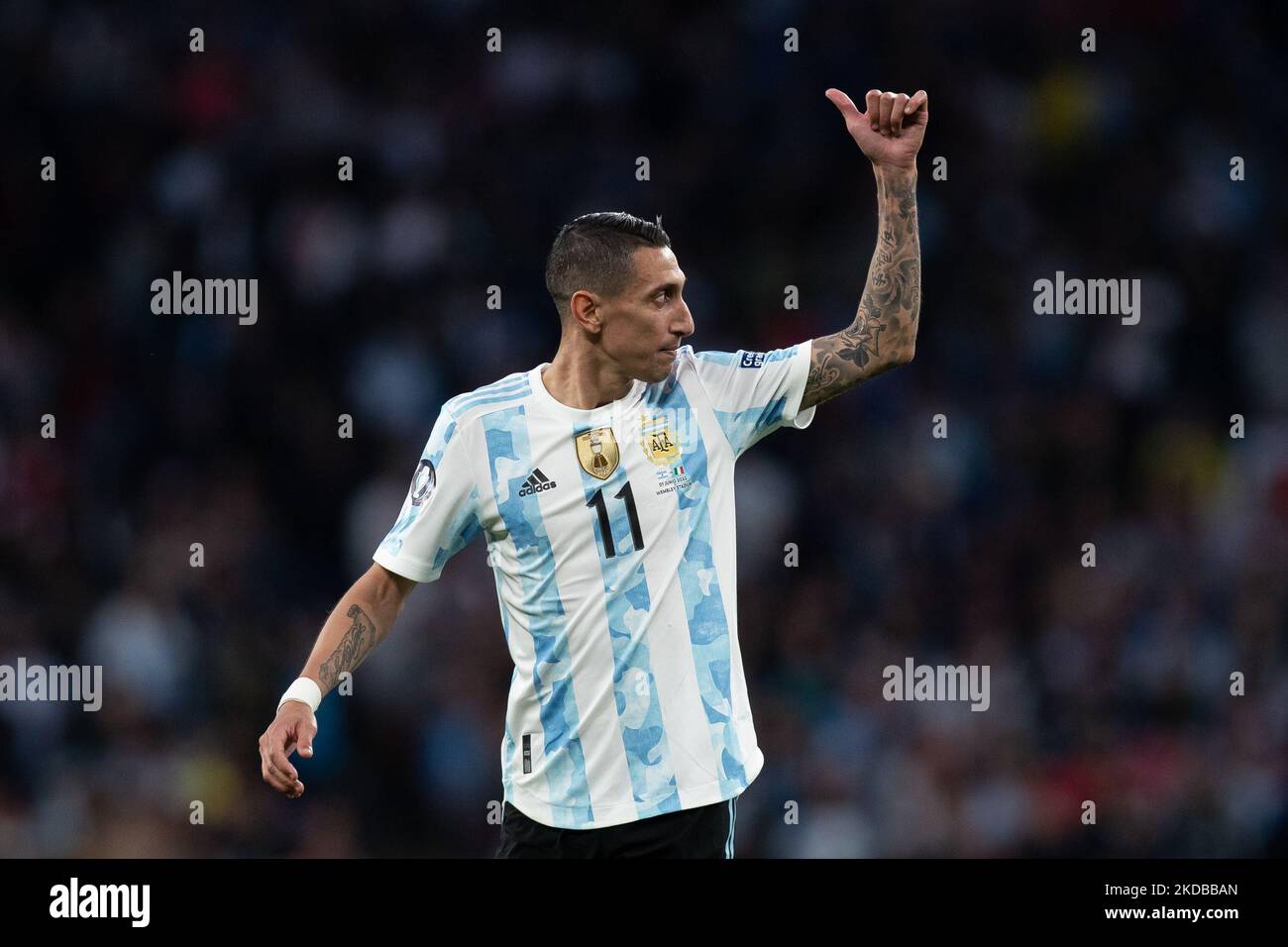 Angel Di Maria of Argentina gestures during the Conmebol - UEFA Cup of ...