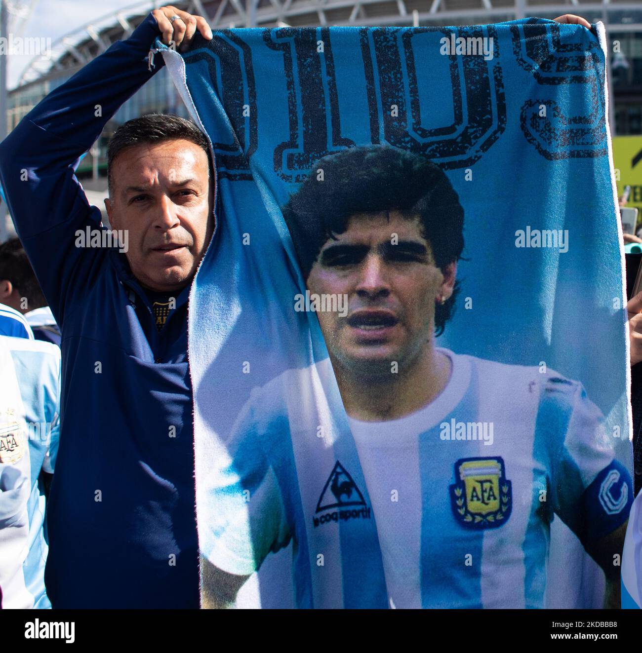 Argentina fans looks at the camera during the Conmebol - UEFA Cup of ...