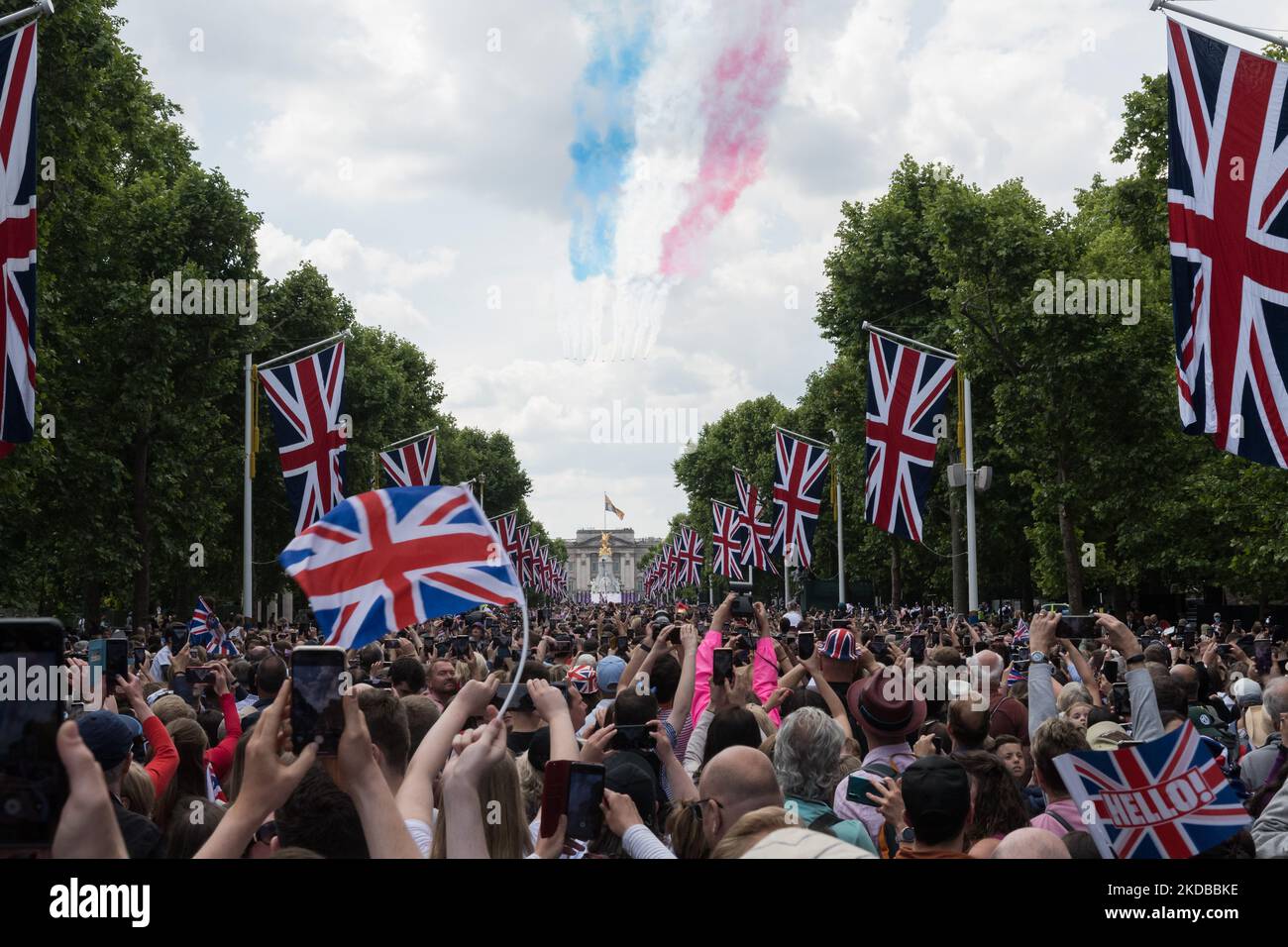 LONDON, UNITED KINGDOM - JUNE 02, 2022: RAF Red Arrows perform a ...