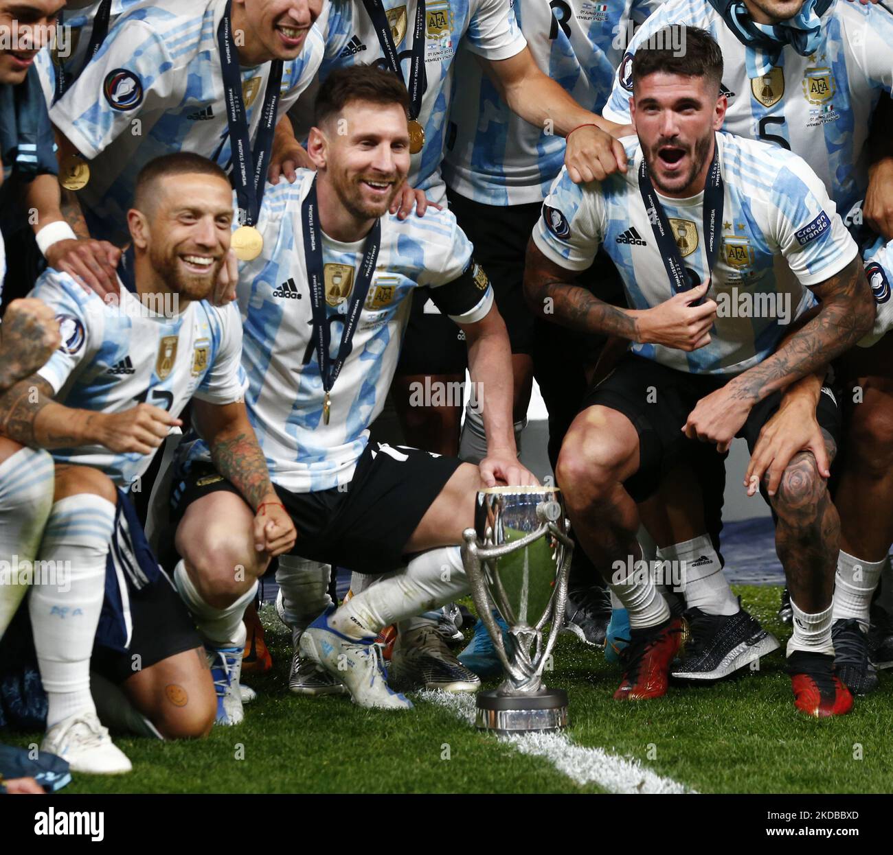Lionel Messi of Argentina with Trophy Finalissima Conmebol - UEFA Cup ...