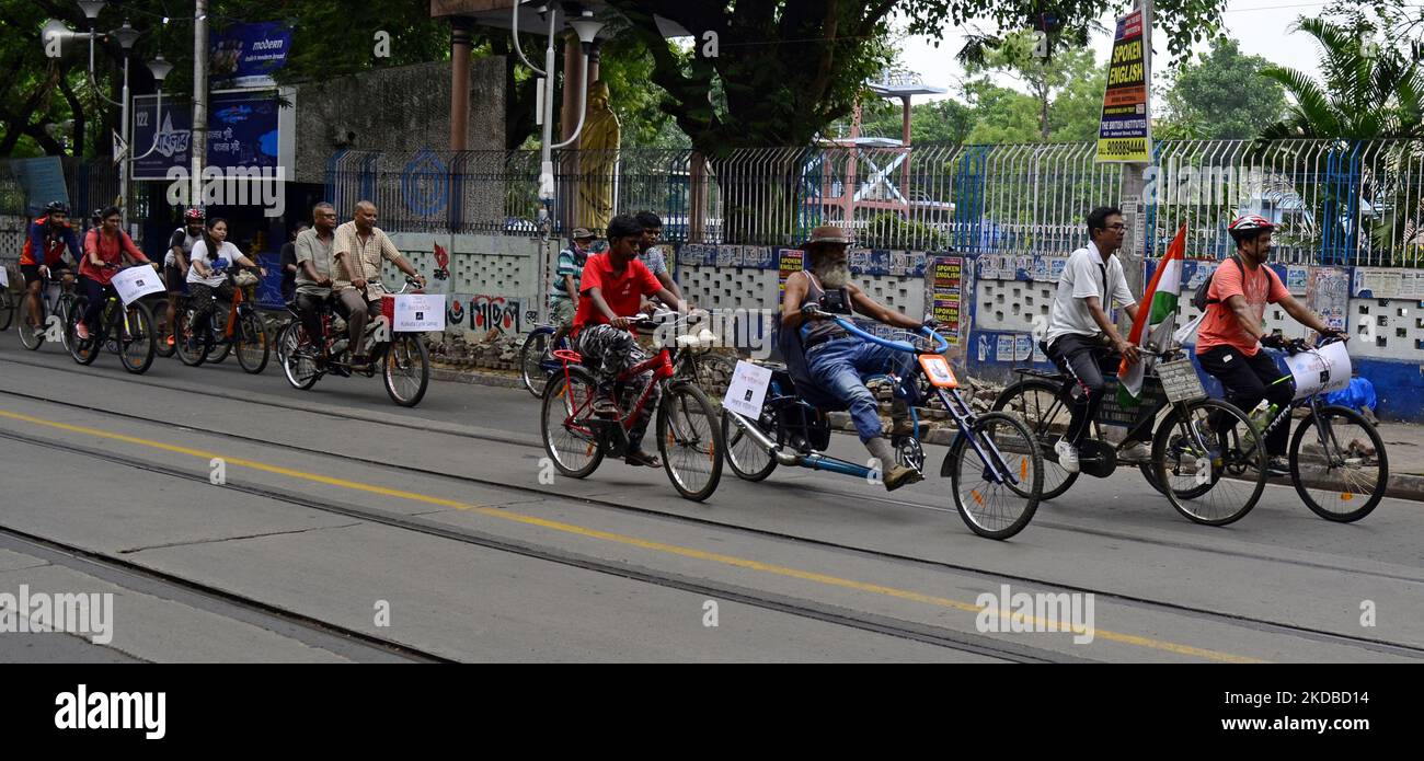 People participate in a bicycle rally to observe the World Bicycle Day ...